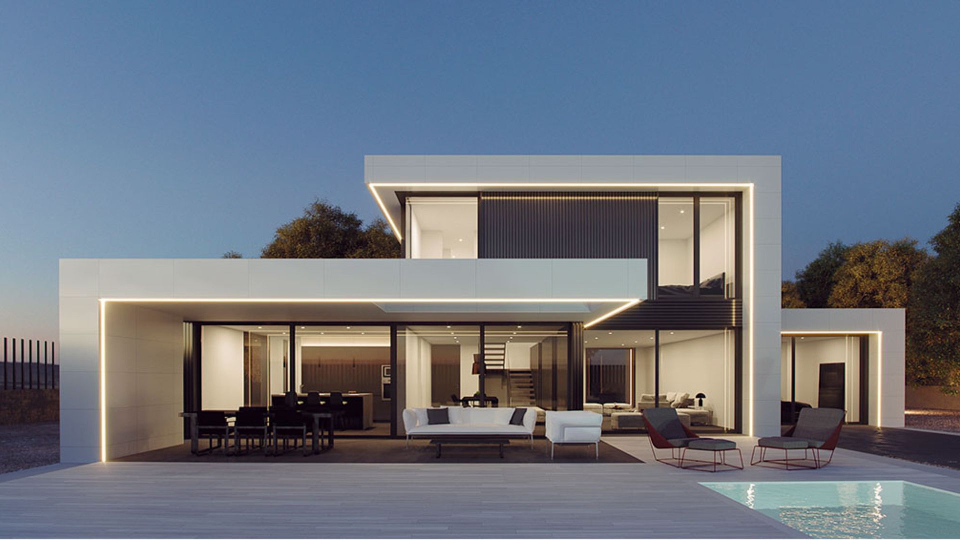 Casa modular estilo high tech en Alicante - Voladizos iluminados